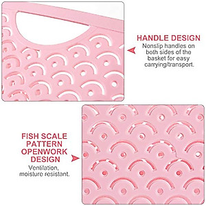 STARVAST 5 Pack Plastic Storage Baskets, Portable Pink Fish Scale Pattern Hollow Desktop Storage Bin Box with Handle for Kitchen, Bathroom, Kids Room or Nursery Storage – 9.4 x 7.1 x 4.1 inches