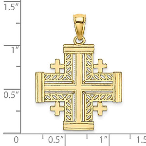 Solid 14k Yellow Gold Cut-Out JERUSALEM CROSS (CRUSADER'S CROSS) Charm Pendant 29mm