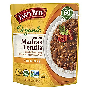 Tasty Bite Organic Indian Madras Lentils, Microwaveable Ready to Eat Entree, 10 Ounce (Pack of 6)