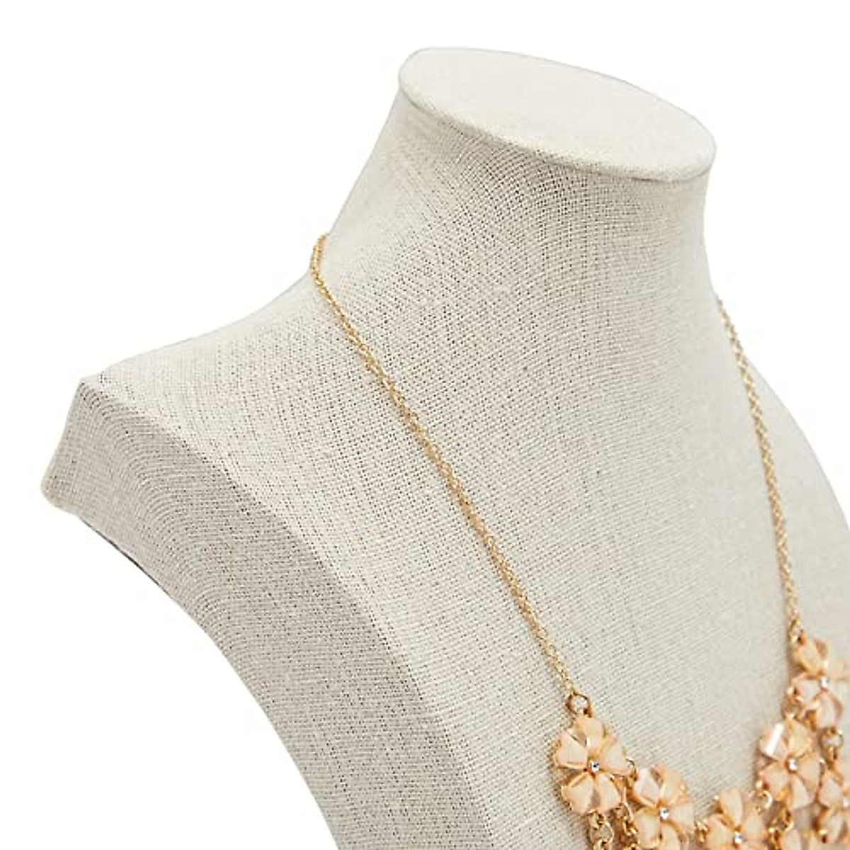 12 Inch Linen Jewelry Display Bust, Necklace Mannequin Holder Stand for Retail Stores and Trade Shows (Beige)