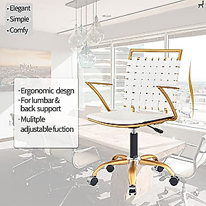 CAROCC Gold Computer Chair Gold Office Chair Desk Chair for Women White and Gold Desk Chair with Wheels and arms Computer White and Gold Desk Chair（3013-GD-white）