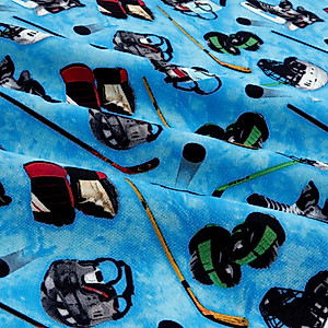 Sports Collection Hockey Equipment Blue, Fabric by the Yard