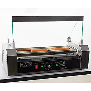 VIVO Electric 12 Hot Dog and 5 Roller Grill Warmer, Cooker Machine with Cover, HOTDG-V205