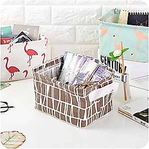 Saumota Small Collapsible Square Storage Basket Storage Bins Toy Organizer-White Flamingo
