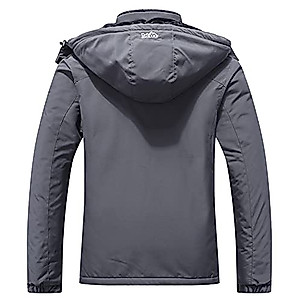 Pooluly Women's Ski Jacket Warm Winter Waterproof Windbreaker Hooded Raincoat Snowboarding Jackets Dark Gray-L