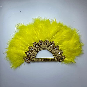 Msbfea Big Size Design African Blue Feather Fan Ladies Wedding Feather Fan for Bride Double Side Feather Nigerian Stones Dance - 32CMX55CM Color 50