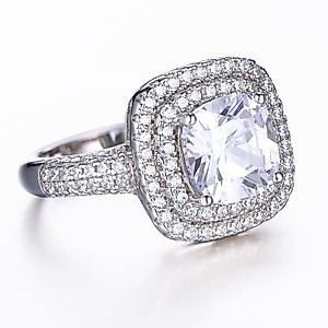 Mozume 3ct luxury Cushion Solitaire Cubic Zirconia Engagement Ring Anniversary Wedding Halo 925 Sterling Silver (8)