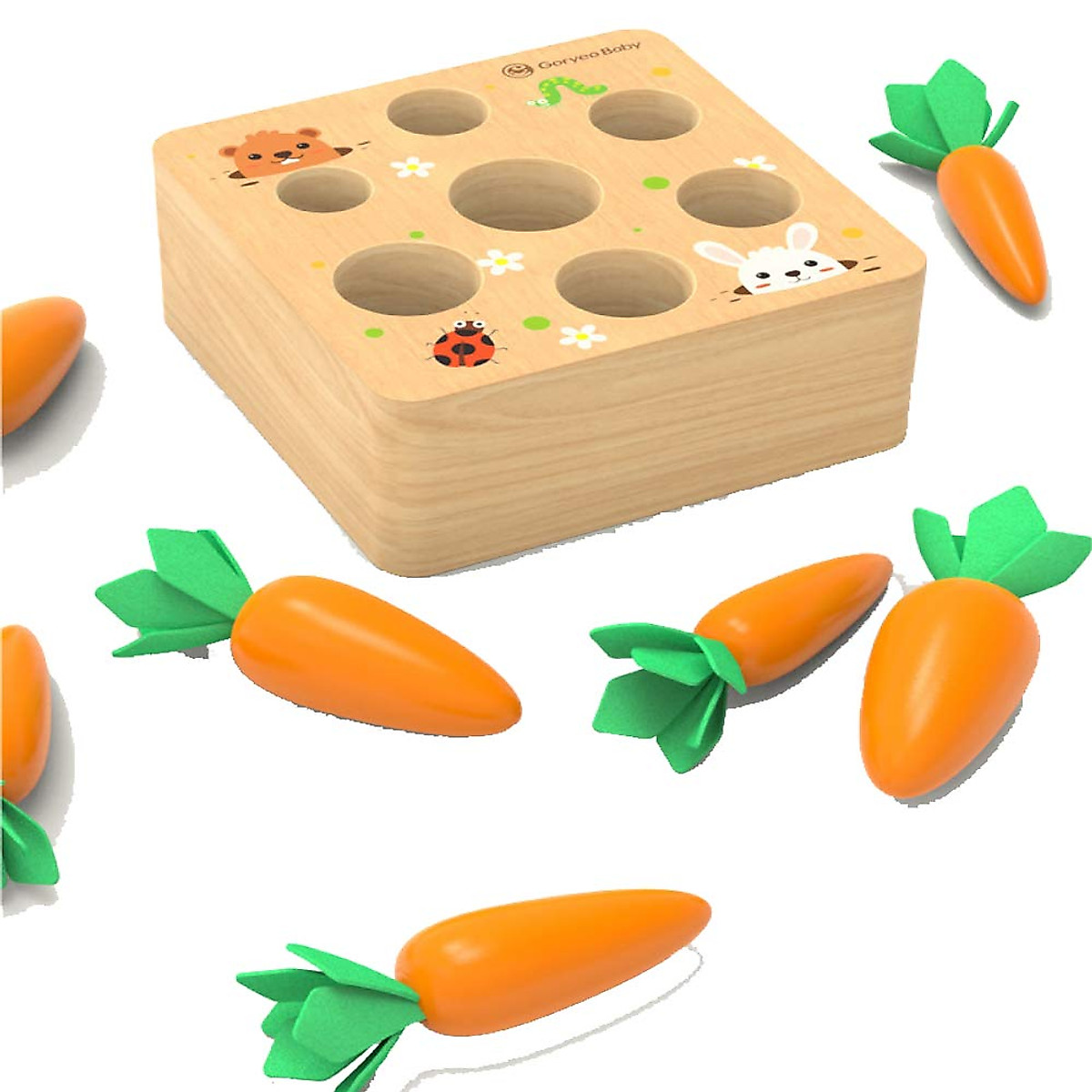NIWWIN Educational Wooden Toys for Toddlers, Carrots Harvest Shape Size Sorting Game, Developmental Montessori Toys for Boys and Girls Preschool Learning Fine Motor Skill