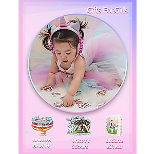 charlxee 𝟐𝟎𝟐𝟑 𝐍𝐞𝐰 Kids Unicorns Headphones with Mic for School/Travel,85dB Volume Limited,Shareport,Unicorns Gifts for Girls,On/Over Ear HD Stereo Wired Headsets with Nylon Cable-Hot Pink