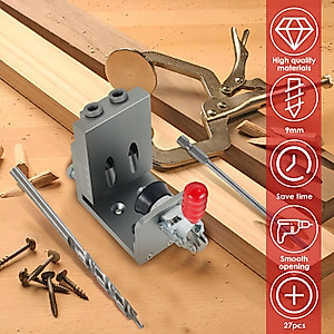 Txkrhwa Pocket Hole Jig Kit Aluminium Alloy 15 Degree Angle Oblique Hole Puncher Locator High Precision Adjustable Woodworking Drill Guide for DIY Carpentry Projects