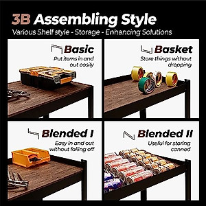 HOMEDANT House Z-Beam 48" Wide Heavy Duty Garage Storage Shelving Adjustable 5-Tier Metal Shelves Laminated Wood Organization Shelf Industrial Utility Rack for Pantry Shed Warehouse Office Store 1Pack