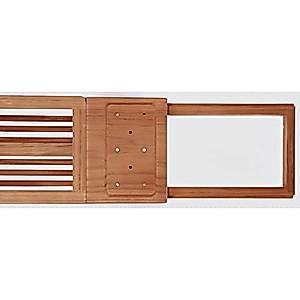 Ginsey Teak Bathtub Caddy Tray - Expandable Teak Bath Tray for Tub with Wine and Book Holder