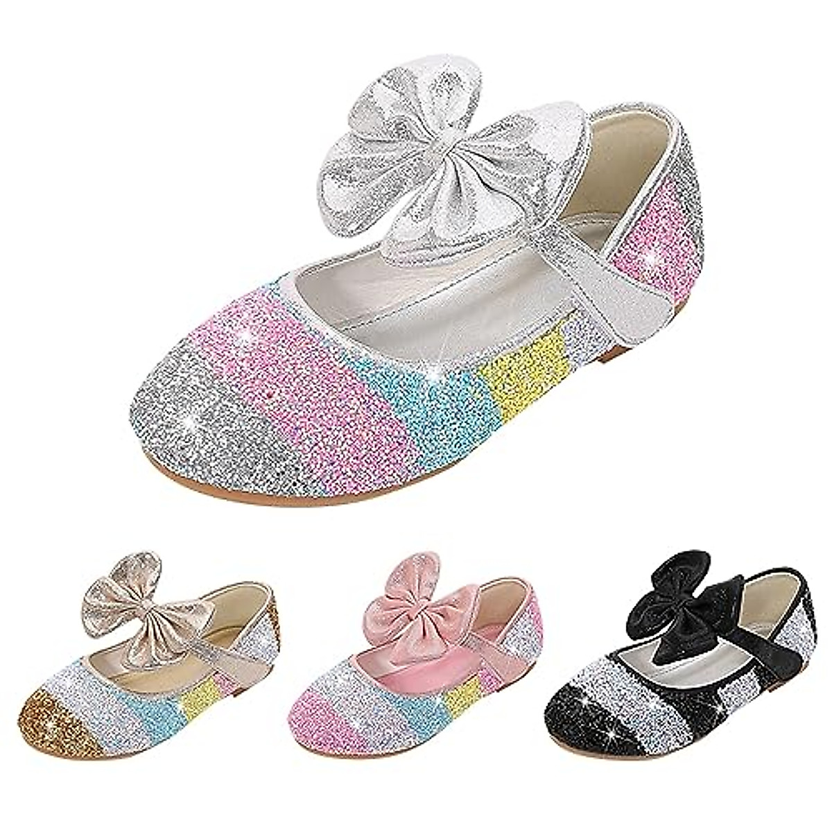 BODOAO Girls Baby Shoes Sequin Rhinestone Bow Sandals Dancing Shoes Infant Pearl Bling Shoes Single Kids (A1-Gold, 2 Big Kids)