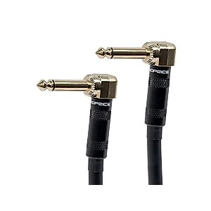 Monoprice 1/4-Inch TS Male to 1/4-Inch TS Male Guitar Pedal Patch Cable With Right Angle Connectors - 0.67 Feet - Black, 16AWG - Premier Series