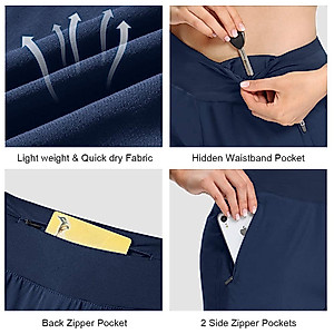 MOCOLY Womens Quick-Dry Running Shorts Athletic Sports Workout Shorts Lightweight Gym Yoga Shorts 7 Inches Loose Fit Zip Pocket Navy Blue S