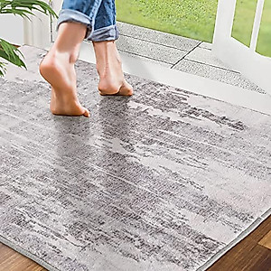 Door Mat, Front Indoor Door Mat Faux Wool Non-Slip Entryway Rug Absorbent Abstract Throw Rug for Indoor Entrance Hallway Laundry Room, High Traffic Areas, 32X48 Inches, Gray Washable