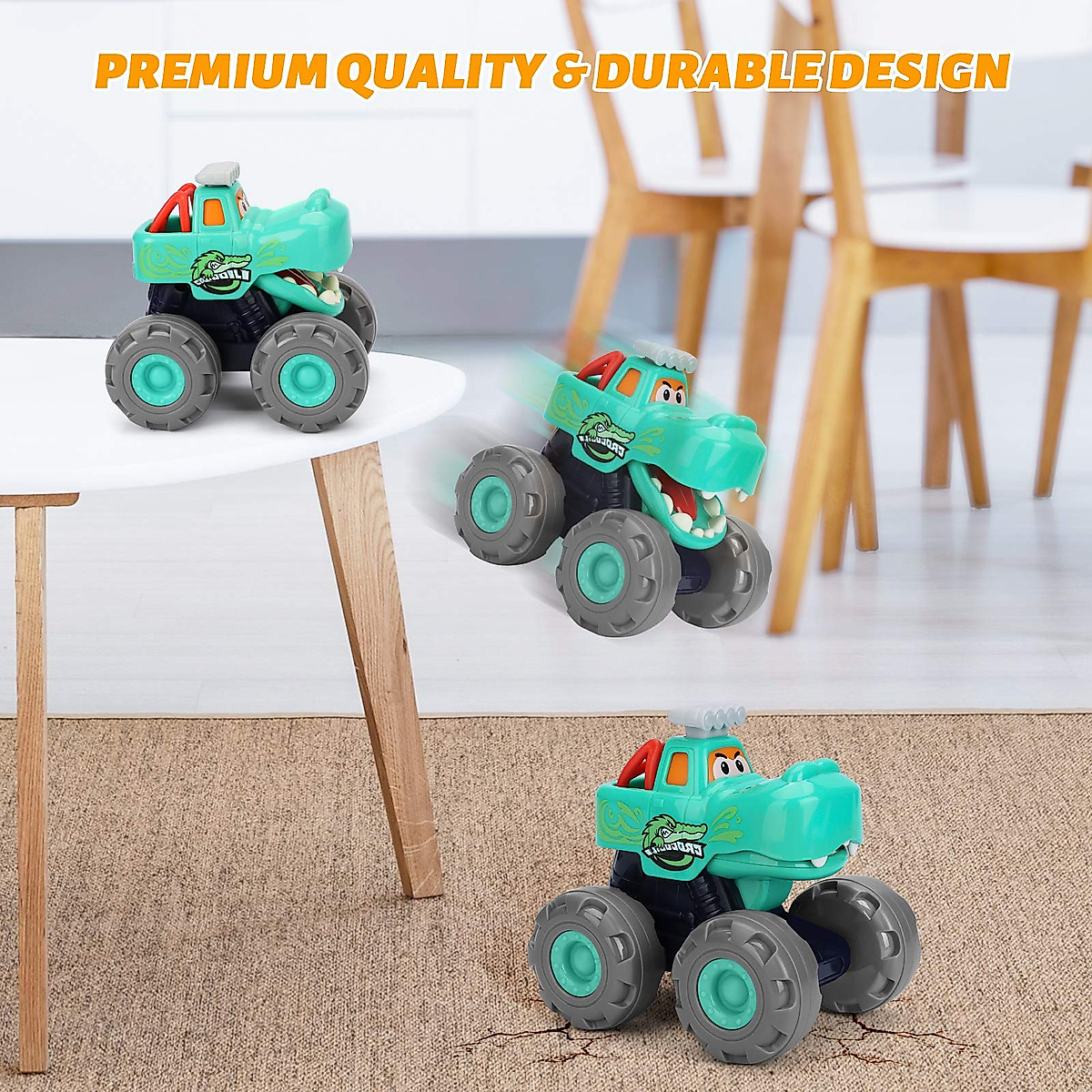 nicknack Baby Monster Trucks Toy for 1 2 3 Year Olds - Pull Back Cars Push and Go Friction Powered Toy Cars for Boys Trucks for Toddler Car Toy Vehicles