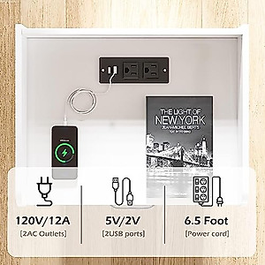 White Nightstand Set of 2 with Charging Station and LED Lights, Modern End Side Table with 2 Drawers and Open Storage for Living Room, Night Stands for Bedrooms Set of 2 White