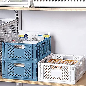 Phyllia 4 PC Baskets Plastic for Shelf Home Kitchen Storage Bin Organizer, Stackable Container Crate for Bedroom Bathroom Office Clothes Beauty(Blue, 13.3x10.2x5.1)