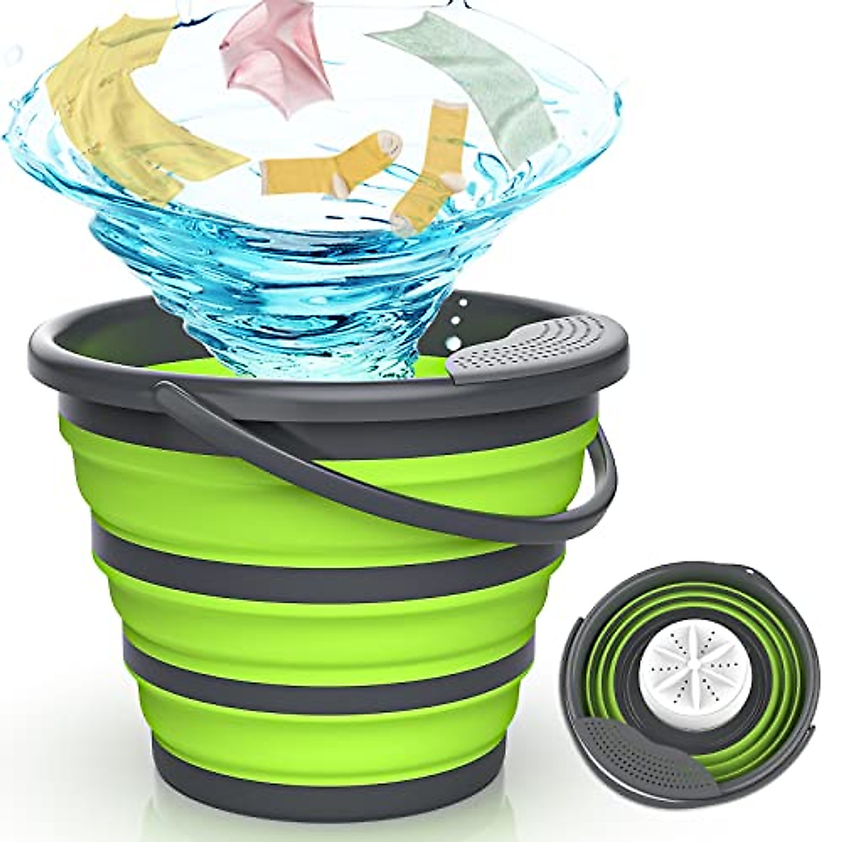Portable Washing Machine, Mini Machine Ultrasonic Turbine Wash Bucket Collapsible, Automatic Washer for Underwear, Sock, Baby Clothes, Travel, Camping, RV, Dorm, Apartment