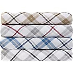 Comfort Spaces Cotton Flannel Breathable Warm Deep Pocket Sheets with Pillow Case Bedding, Cal King, Grey/Red Plaid 4 Piece