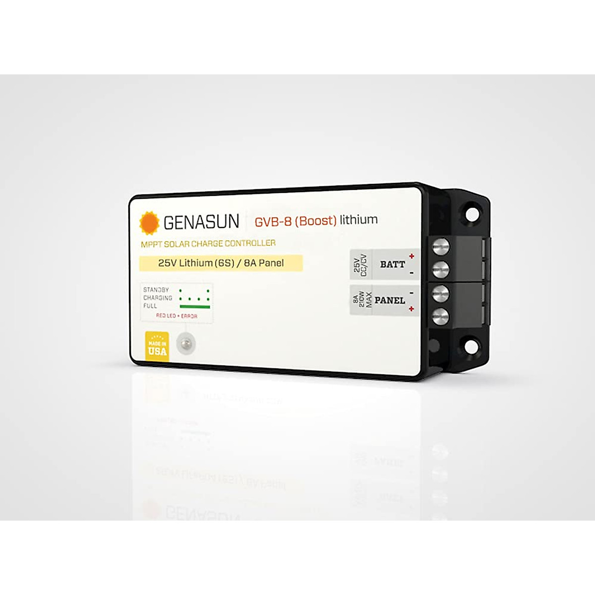 Genasun GVB-8-Li-25.0V, 8 A (Input) Voltage Boosting MPPT Solar Charge Controller for 6S Li-ion Batteries (24 V Nominal)