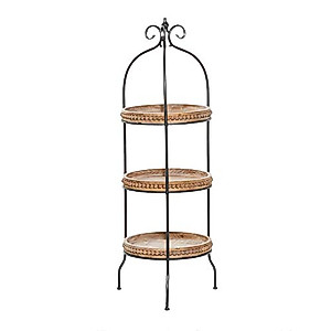Deco 79 Metal Arched Beaded 3 Shelves Shelving Unit with Scroll Top, 17" x 17" x 51", Brown
