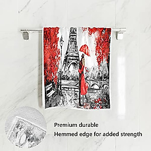 QUGRL Fall Paris View Hand Towels Soft Quality Premium Washcloths Valentines Eiffel Tower Kitchen Dish Towels Bathroom Decor for Guest Hotel Spa Gym Sport 30 x 15 inches