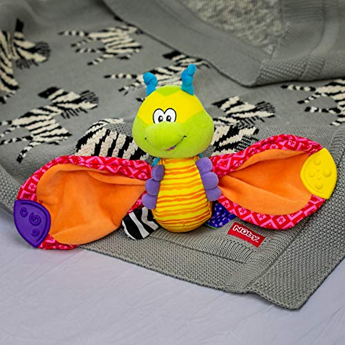 Nuby Teether Tugz Plush Silicone Teething Toy - Baby Teething Toy - 3+ Months - Bee