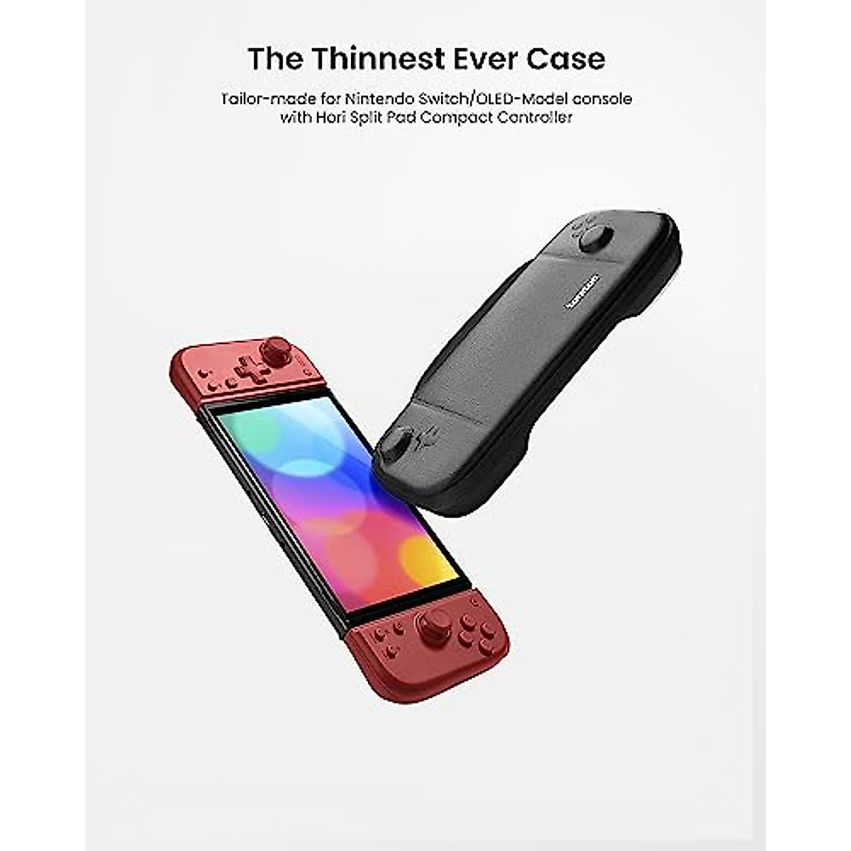 tomtoc Carrying Case for Hori Nintendo Switch Split Pad Compact, Hard Shell Protective Travel Bag with 10 Game Cartridges, Split Pad Fit Controllers case, Shockproof, Lightweight, Portable, Black