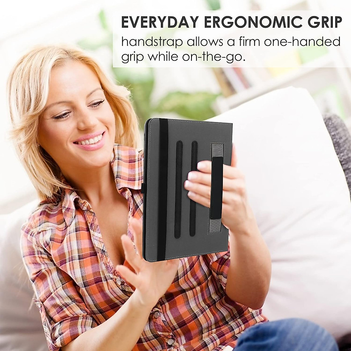 HGWALP Universal 9",9.7",10.1",10.2",10.5",10.9",11" Tablet Case,Multi-Viewing Angels Stand Folio Case Cover with Handstrap for for iPad, Samsung,Other 9-11 inch Tablet,Black