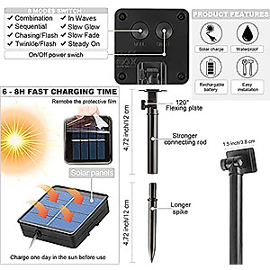 Solar Powered String Lights Solar Fairy Lights Patio Furniture, 10 Meters/33 Ft, 100LEDS/8 Modes, Waterproof Copper Wire Lighting for Indoor&Outdoor, Wedding, Home, Garden Decoration, 2 Pack - White
