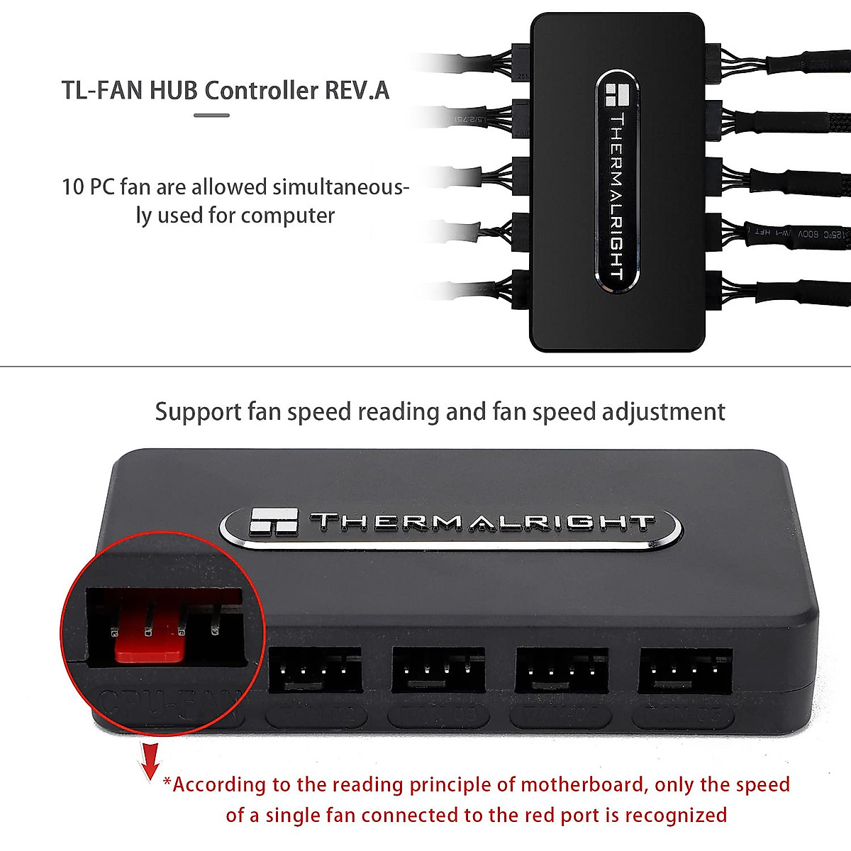 Thermalright Integrated Fan Hub, 10-Port 4 Pin PC Fan Controller, 12V Fan Hub, Support up to 10 Fans, SATA Power Cord Direct Input