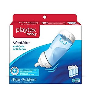 Playtex Baby VentAire Bottle for Boys, Helps Prevent Colic and Reflux, 9 Ounce Blue Bottles, 3 Count