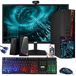 Computer Desktop PC, Intel Core i5, TechMagnet Siwa 8, 8GB RAM, 128GB SSD Boot + 500 GB HDD, 27 Inch Monitor, MTG RGB Keyboard Mouse, RGB Speaker with Webcam, WiFi, Win 11 Home (Renewed)