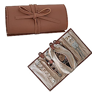 INGEAR Jewelry Organizer Roll Bag for Women Girls Jewelry Box Organizer Bracelet Holder Earring Holder Organizer Jewelry Travel Organizer Clutch Purses for Women (Brown)