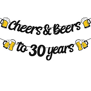 OKUSUN 30th Birthday Decorations Cheers to 30 Years 30s Birthday Banner for Men Women 30th Birthday Black Glitter Backdrop Wedding Anniversary Party Supplies Decorations Pre Strung
