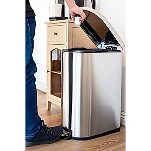 QUALIAZERO 10.6Gal Heavy Duty Hands-Free Stainless Steel Office/Kitchen Step Trash Can, Fingerprint-Resistant Soft Close Lid Trashcan, 40L / 10.6 GAL