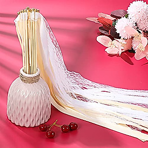 60 Pieces Lace Ribbon Stick Wands with Bells Party Streamers with Bells Silk Fairy Stick Wand Streamers for Wedding Party Baby Shower Send off Party Activities Holiday Celebration Favors (Champagne)
