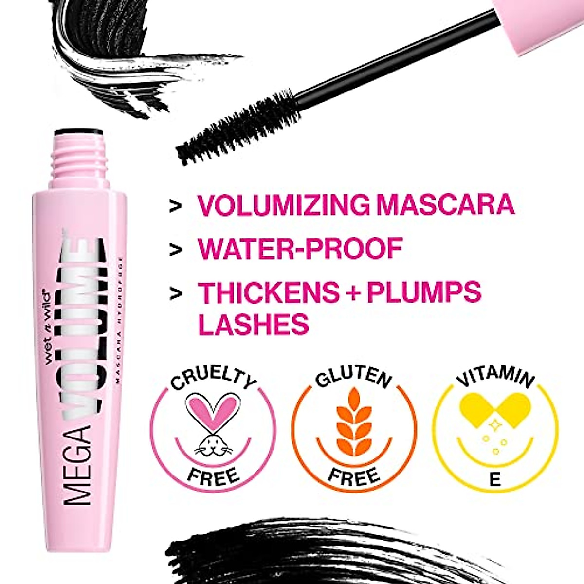 Wet n Wild Mega Volume Waterproof Mascara, Very Black, 0.21 Ounce,C157A