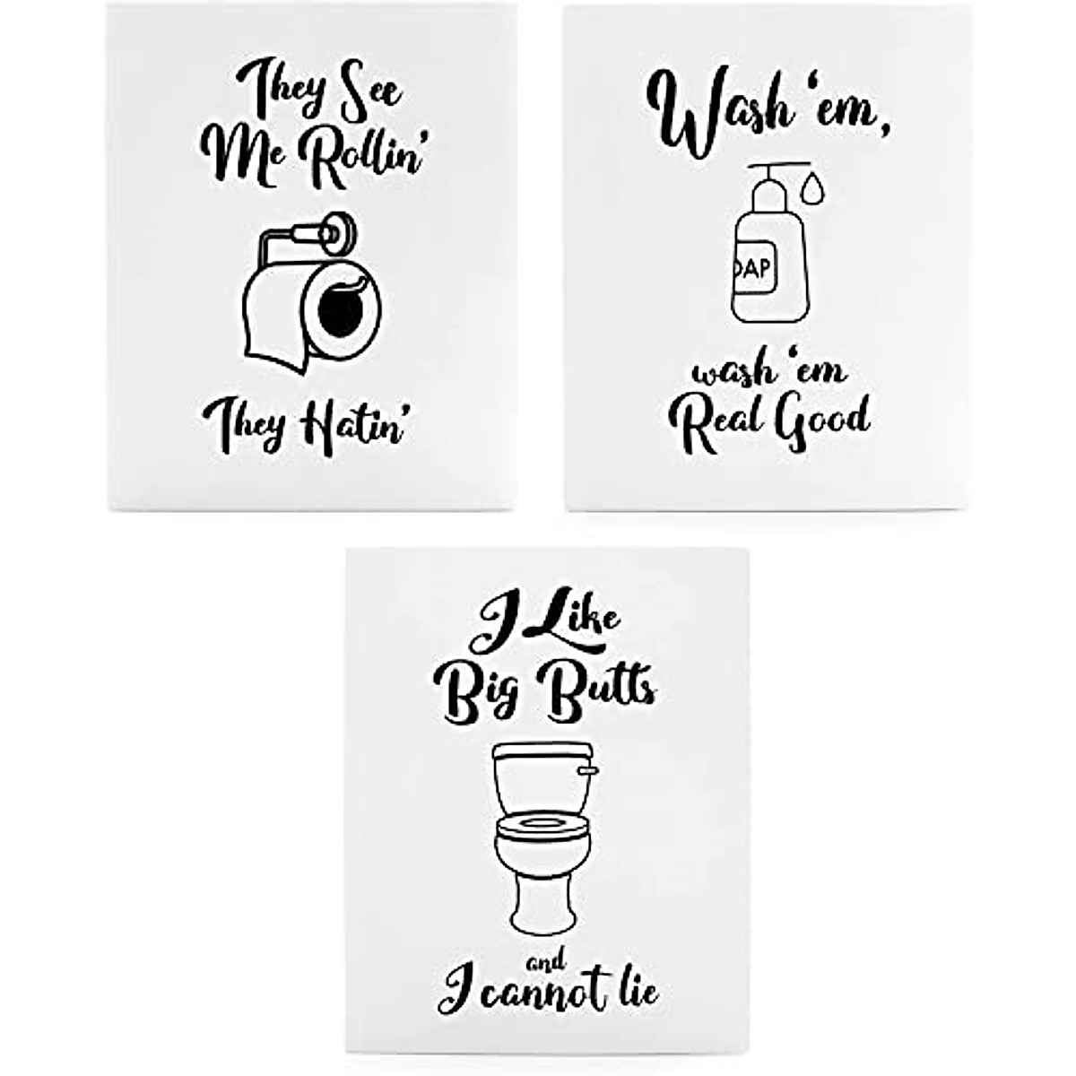 Decorae Wooden Funny Bathroom Signs (Set of 3); Cute Humorous Wall Art Each 10 x 8 Inches