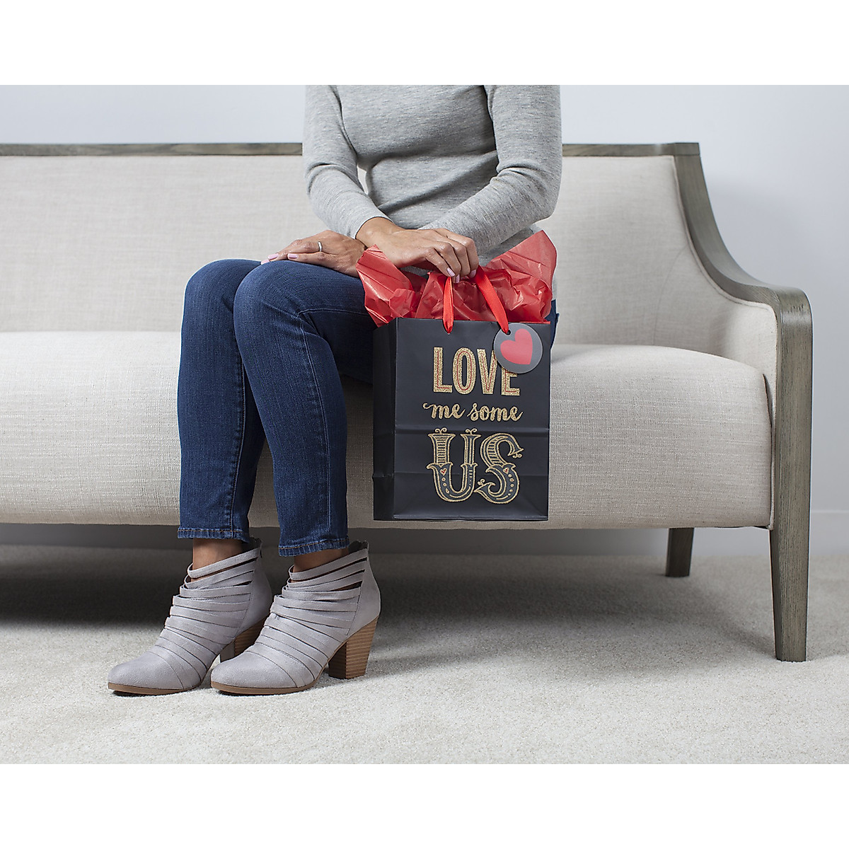 Hallmark Mahogany 9" Medium Gift Bag with Tissue Paper (Love Me Some Us) for Anniversary, Valentines Day and More