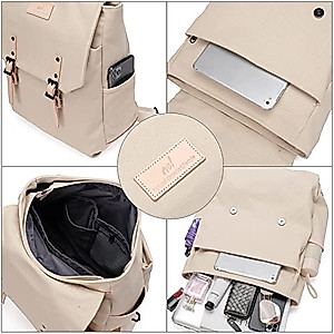 NOL Natural Organic Lifestyle Classic Casual Daypack Backpacks Durable Cotton Leather Vintage Rucksack fit 14 Inch Laptop Bag (Beige)