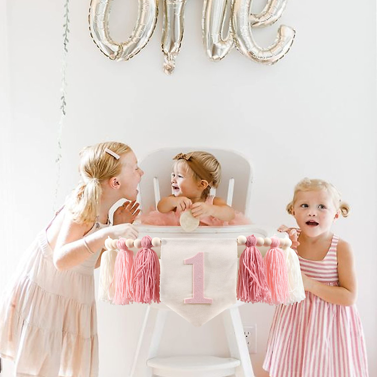 1st Birthday High Chair Banner,Pink Tassel Theme Banner For Girl,1st Birthday Photo Backdrop,Wall Hangings Decorative for Kids Bedroom Nursery Party Holiday Classroom Decoration (pink)