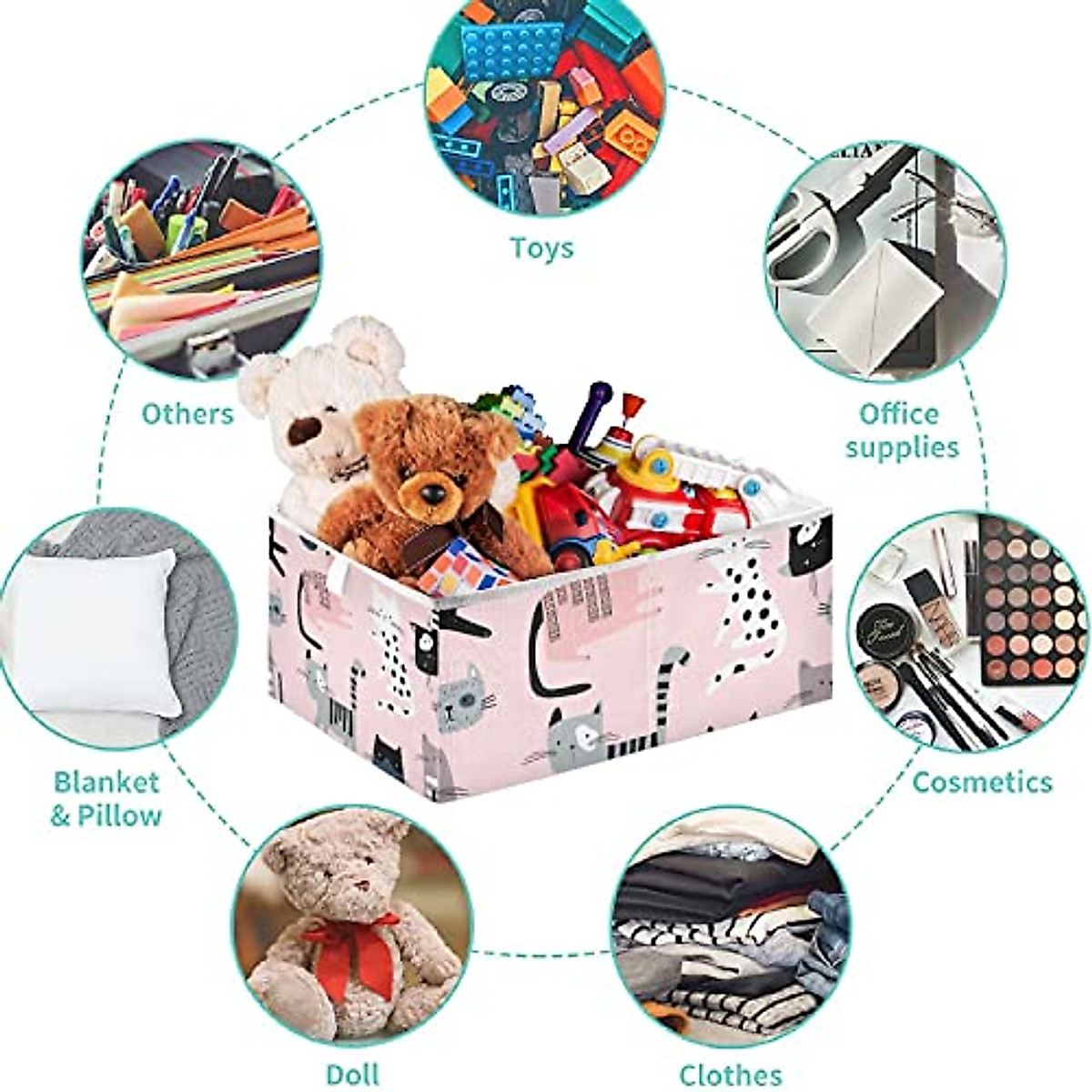 visesunny Rectangular Shelf Basket Cute Cat Dot Clothing Storage Bins Closet Bin with Handles Foldable Rectangle Storage Baskets Fabric Containers Boxes for Clothes,Books,Toys,Shelves,Gifts