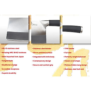 ZHEN Japanese VG-10 3-Layer forged High Carbon Stainless Steel Large Slicer Chopping chef Butcher Knife 8-inch, TPR handle