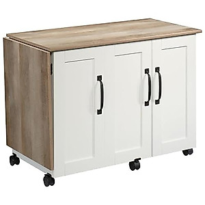 Pemberly Row Contemporary Engineered Wood Sewing Craft Table in Soft White