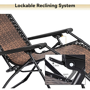 Incbruce Zero Gravity Folding Recliner Chair, Adjustable Patio Lounge Chaise, Outdoor Wicker Rattan Furniture with Cup Holder and Pillow for Poolside, Yard, Beach (Brown)