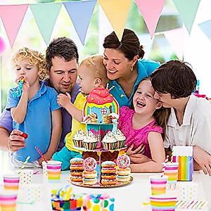 AwserTantue Candyland Cupcake Stand Decorations, 3 Tier Sweet Candy Cupcake Tower Cardboard Candy Donut Lollipop Ice Cream Dessert Holder for Girls Themed Birthday Party Baby Shower Table Supplies