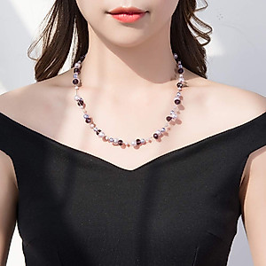 Short Beaded Turquoise Necklace For Women - Fashion Jewelry with Pearl and Crystal Bead, Birthday Gifts For Women (27-Purple)